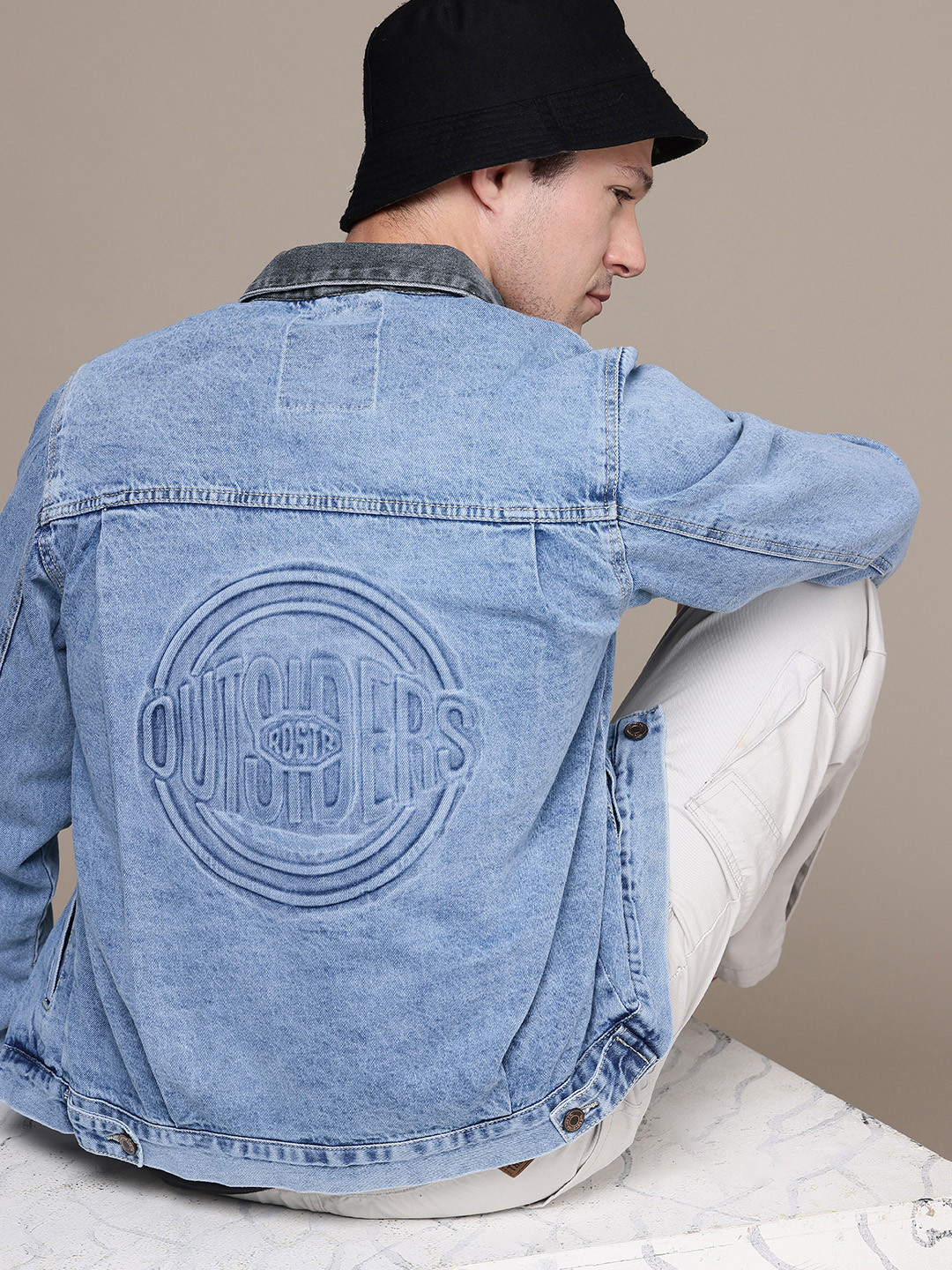 Buy The Roadster Life Co. Pure Cotton Typography Embossed Denim Jacket ...