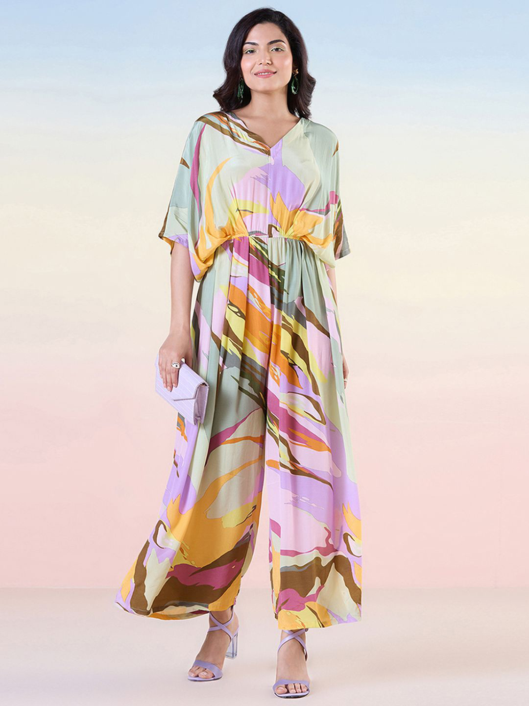 Buy Navyasa By Liva Printed V Neck Basic Jumpsuit - Jumpsuit for Women ...