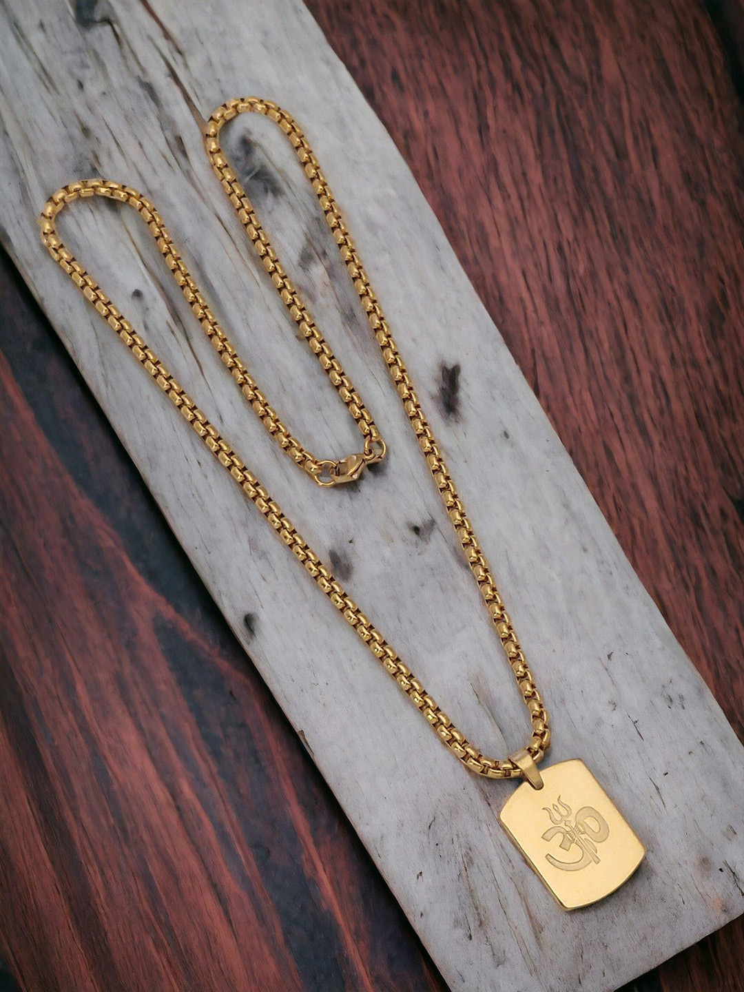 Buy WATCHSTAR Men Gold Plated Stainless Steel Square Pendant With Chain ...