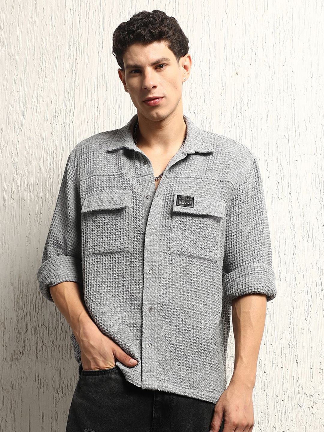 Buy Hubberholme Classic Cotton Casual Waffel Oversized Double Pocket ...