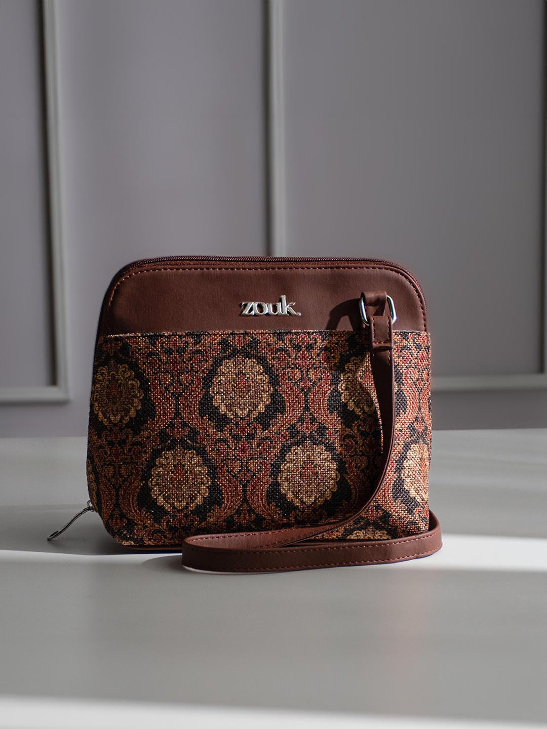 Buy ZOUK Jodhpur Damask Ethnic Motifs Printed Structured Sling Bag ...