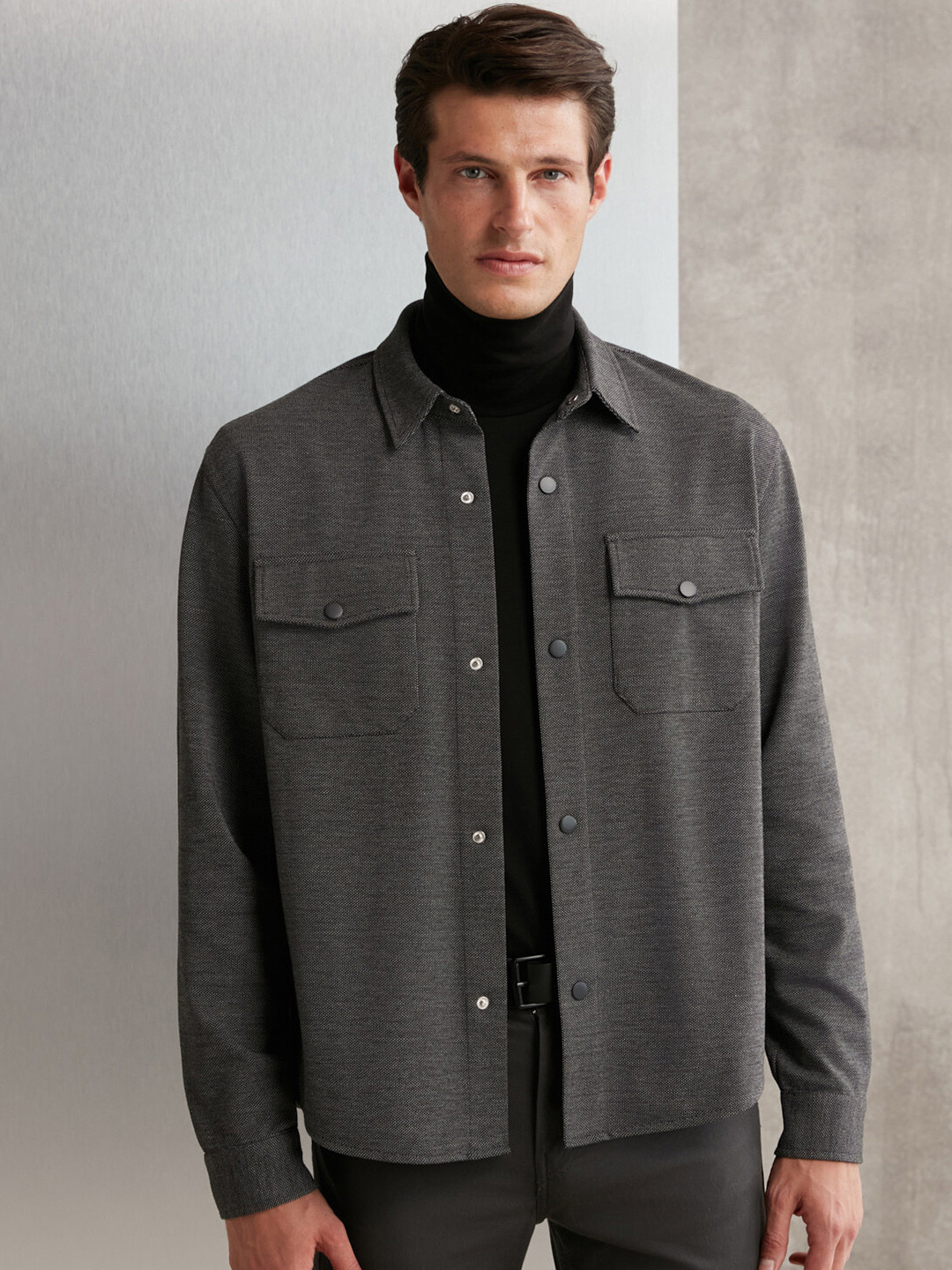 Buy GRIMELANGE Spread Collar Pure Cotton Shacket - Shackets for Men ...