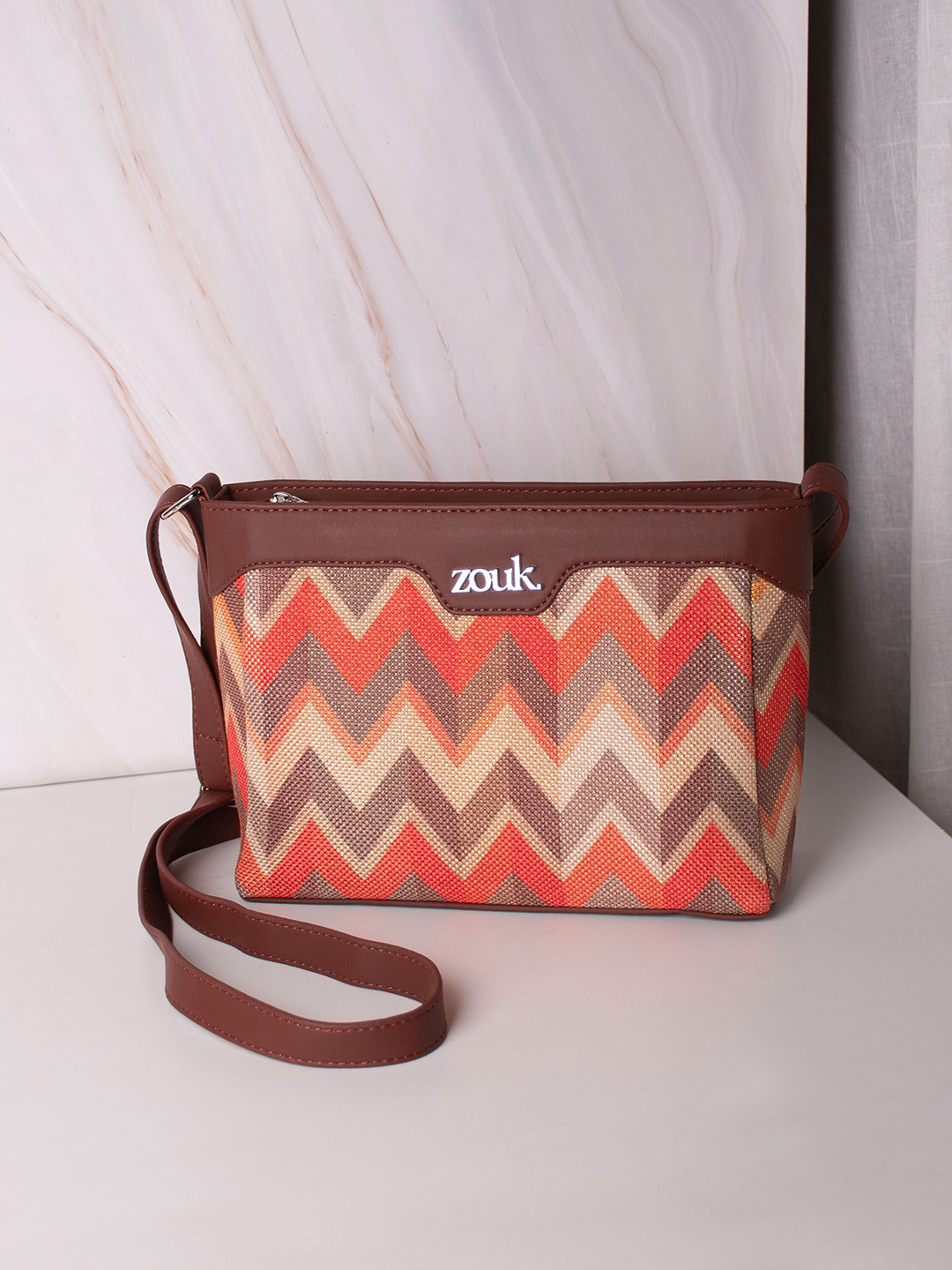 Buy ZOUK Tidal Wave Harmony Chevron Printed Structured Sling Bag ...