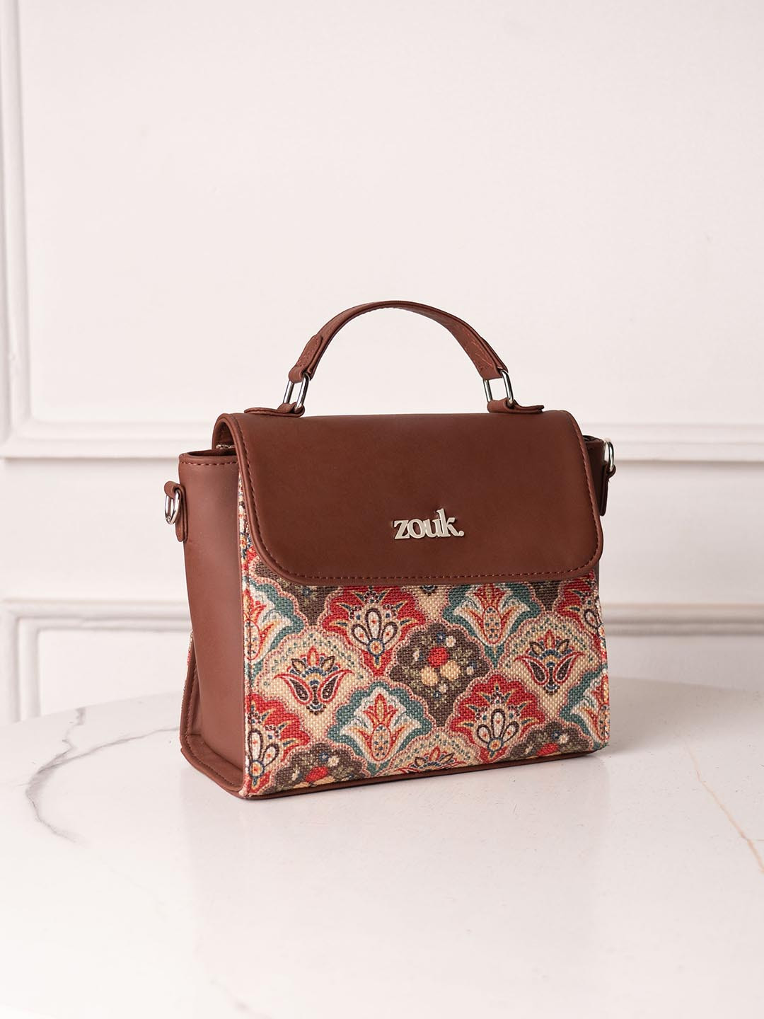 Buy ZOUK Mughal Art Ethnic Motifs Printed Structured Handheld Bag ...