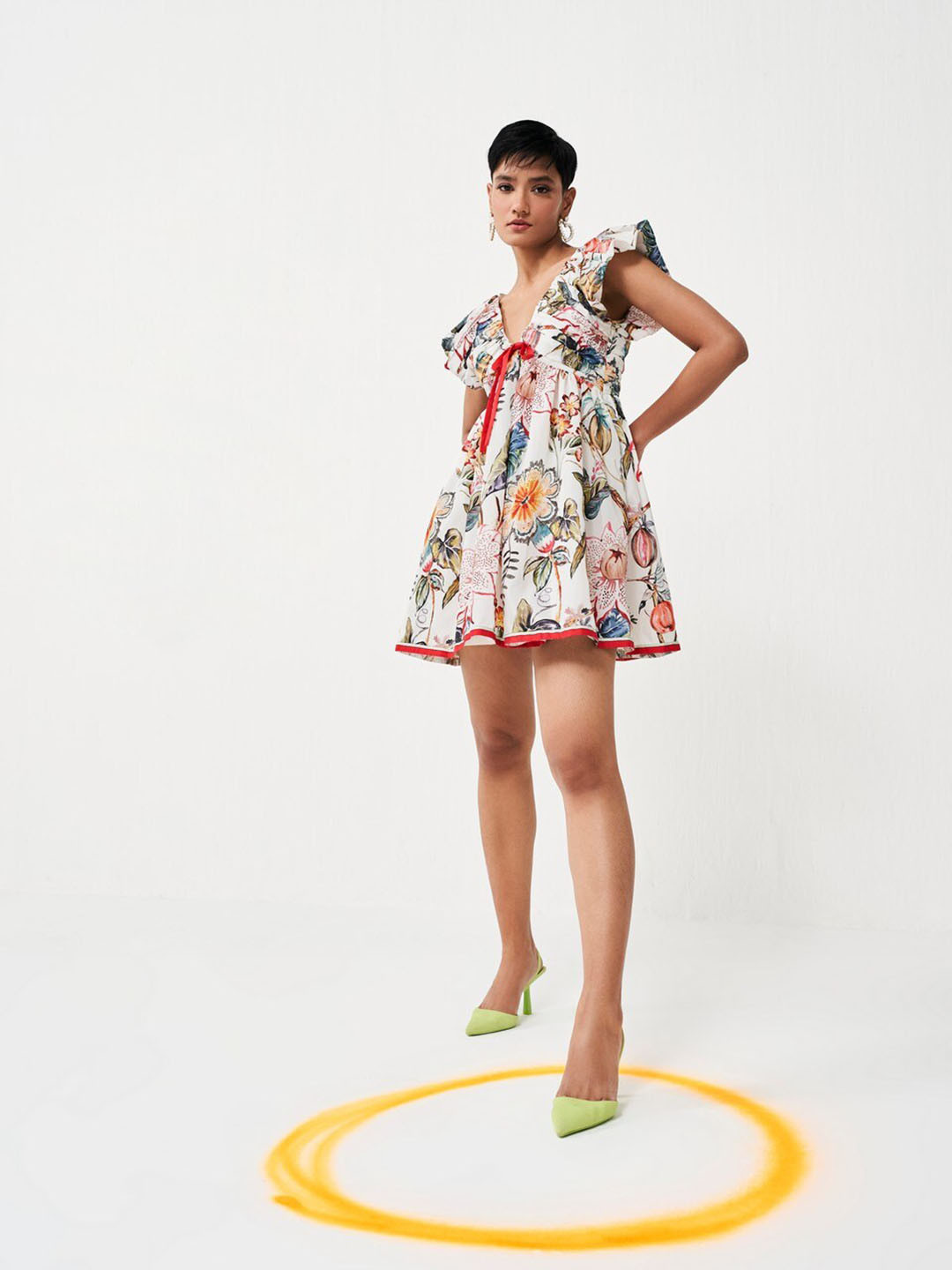 Buy VERB BY PALLAVI SINGHEE Floral Printed Flutter Sleeves Gathered ...