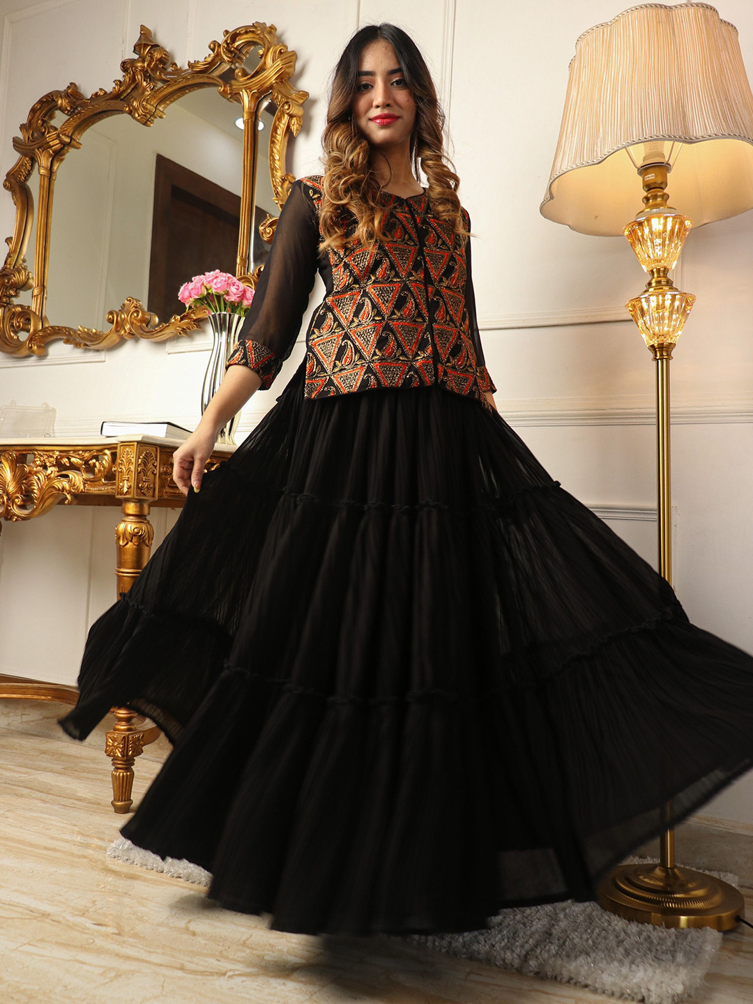 Buy KALINI Embroidered Zari Ready To Wear Lehenga & Blouse - Lehenga ...