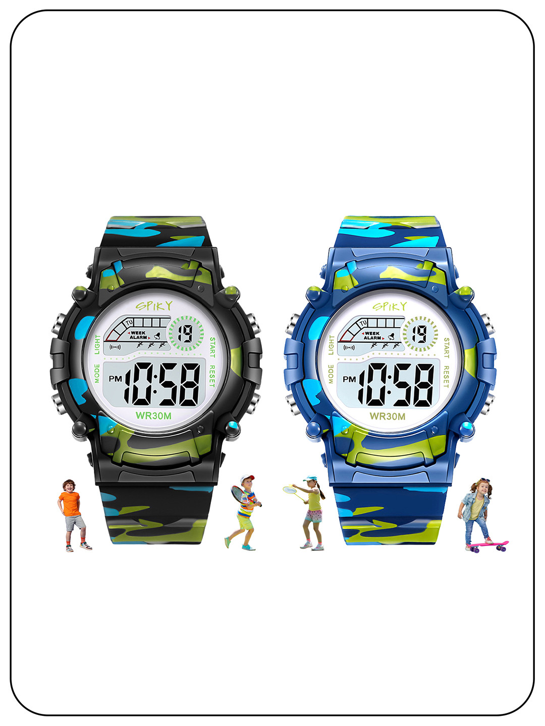 Buy Spiky Kids Pack Of 2 Dial & Straps Digital Multi Function Watch ...