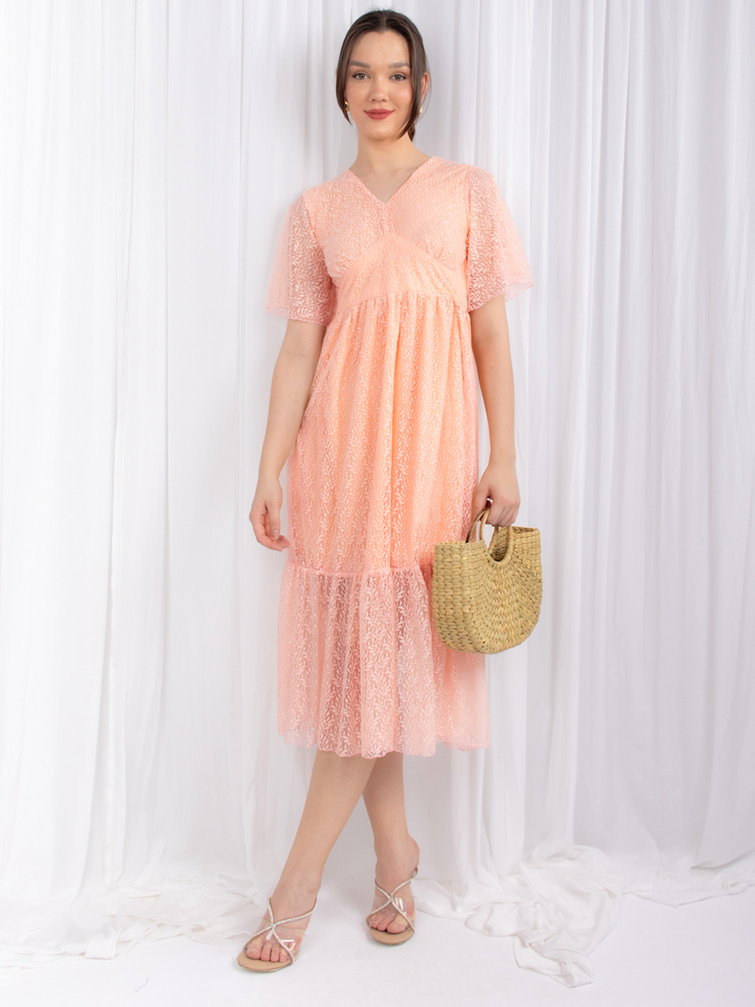 Buy Stylecast X Hersheinbox Flared Sleeve Lace A Line Midi Dress ...