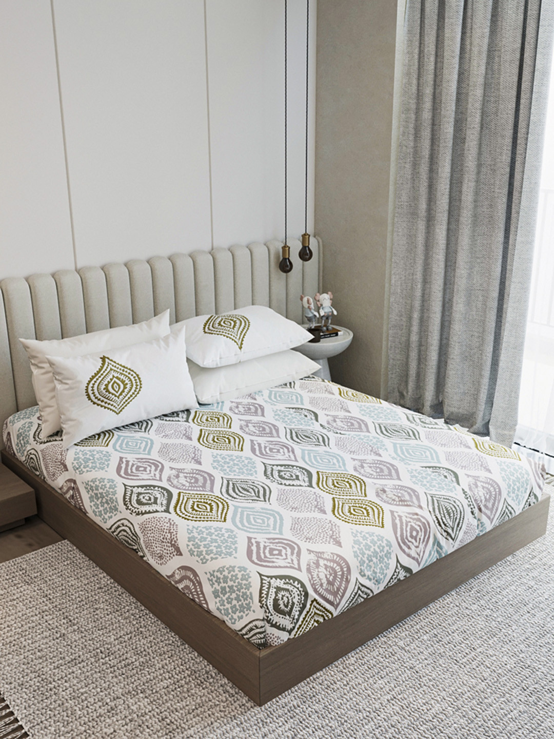 Buy LABHAM White & Blue 210 TC King Bedsheet With 2 Pillow Covers - Bedsheets for Unisex ...