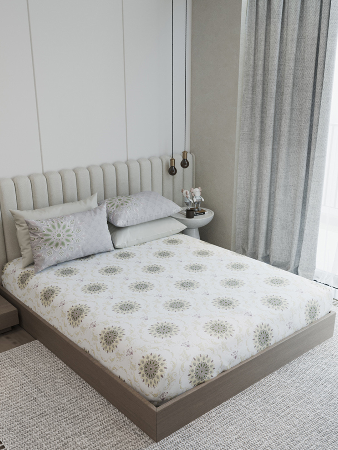 Buy LABHAM Camel Brown & Grey Ethnic Motifs 210 TC King Bedsheet With 2 Pillow Covers ...