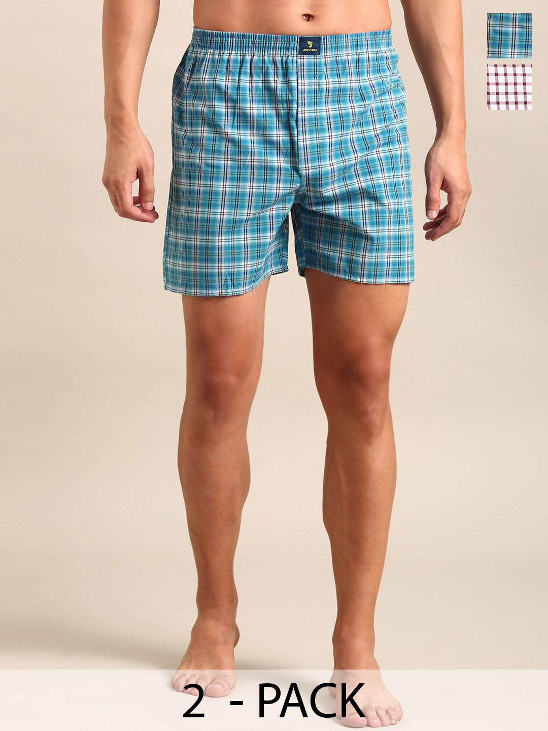 Buy Joven Pack Of 2 Checked Pure Cotton Boxers - Boxers for Men ...