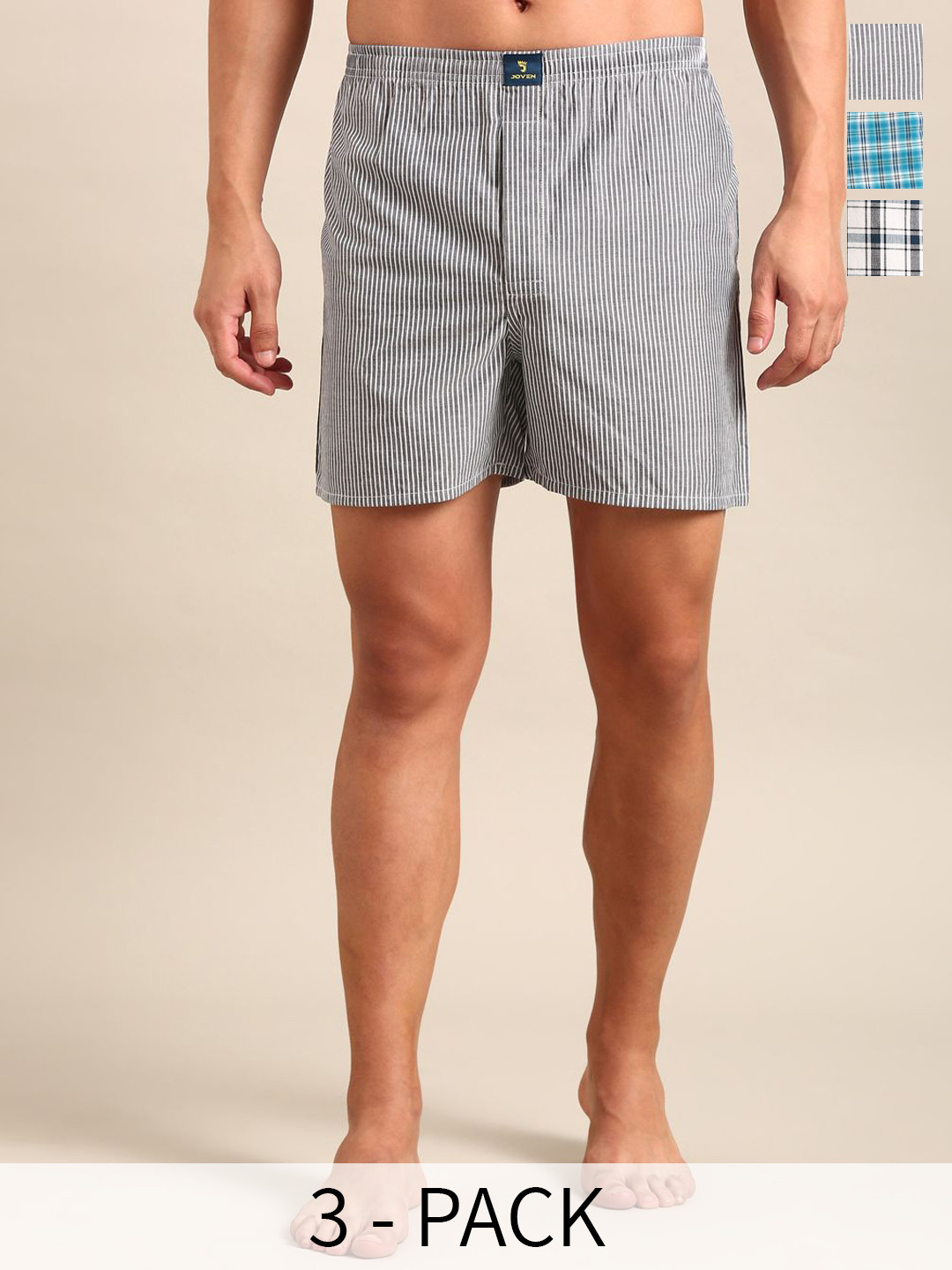 Buy Joven Set Of 3 Pure Cotton Anti Roll Checked Boxers - Boxers for ...