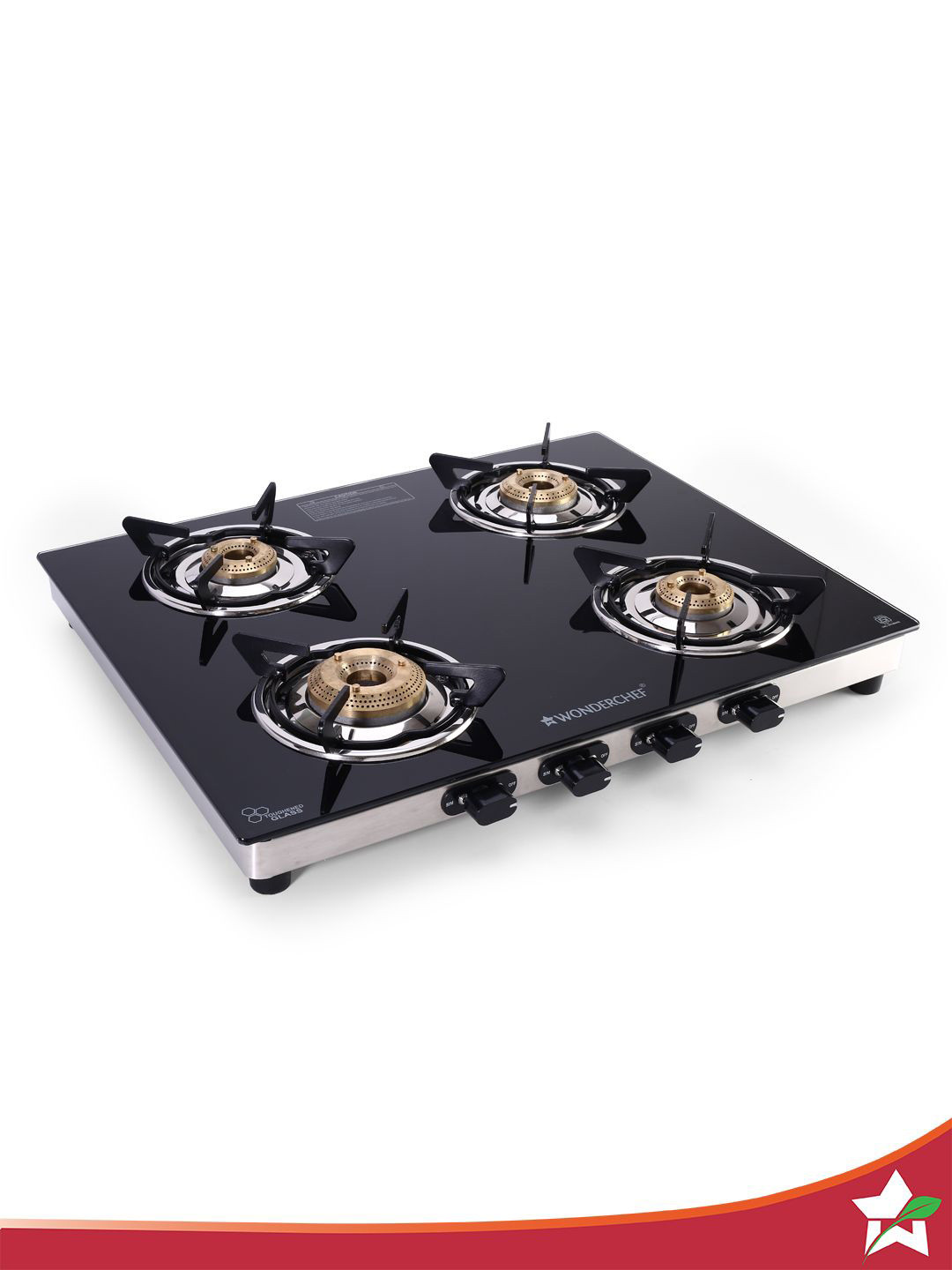 Buy Wonderchef Black Duralife Slim Glass 4 Burner Manual Gas Stove ...