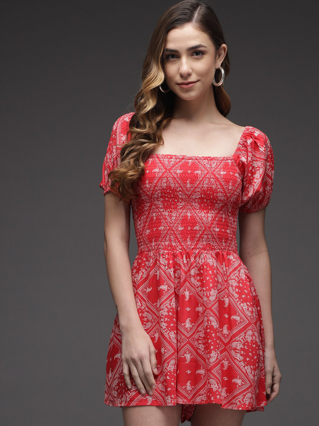 Buy TANDUL Ethnic Motifs Printed Square Neck Puff Sleeve Jacquard Fit ...