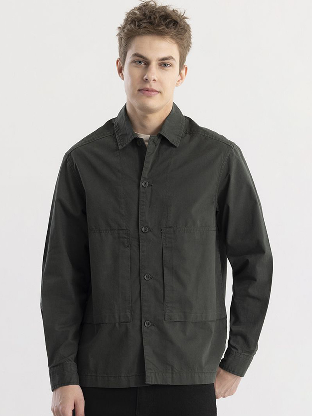 Buy Snitch Green Spread Collar Pure Cotton Shoulder Tabs Tailored ...