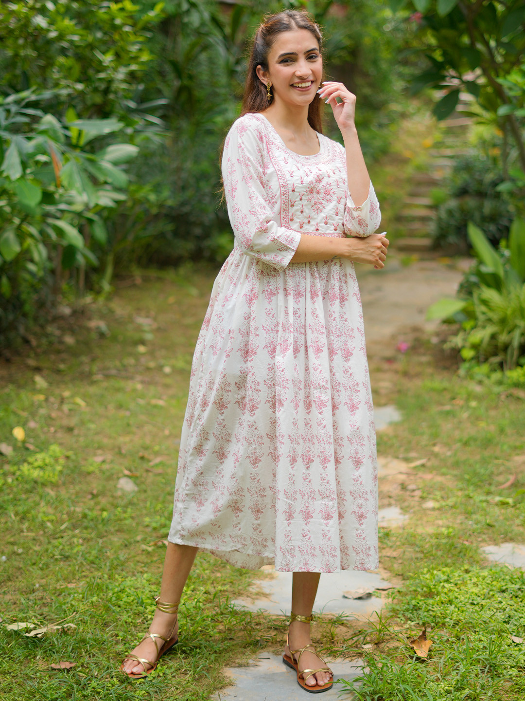 Buy Libas Women Floral Printed A Line Cotton Midi Dress - Dresses for ...