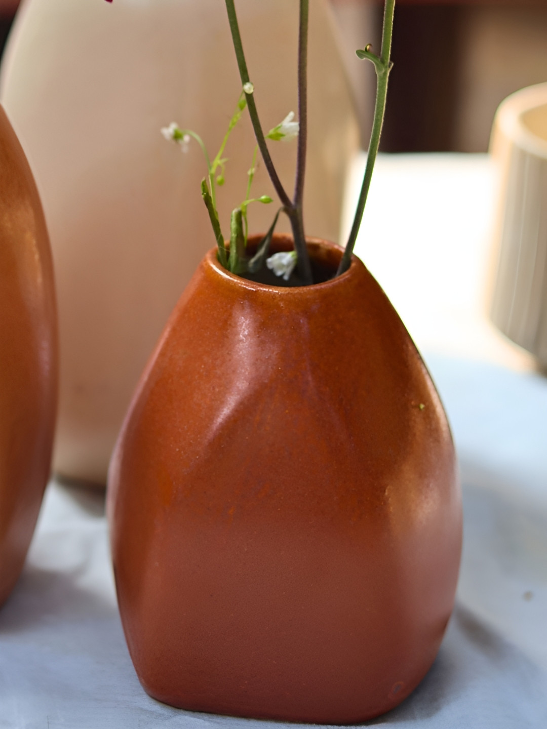 Buy WEAVING HOMES Rust Coloured Solid Ceramic Flower Vases - Vases for ...