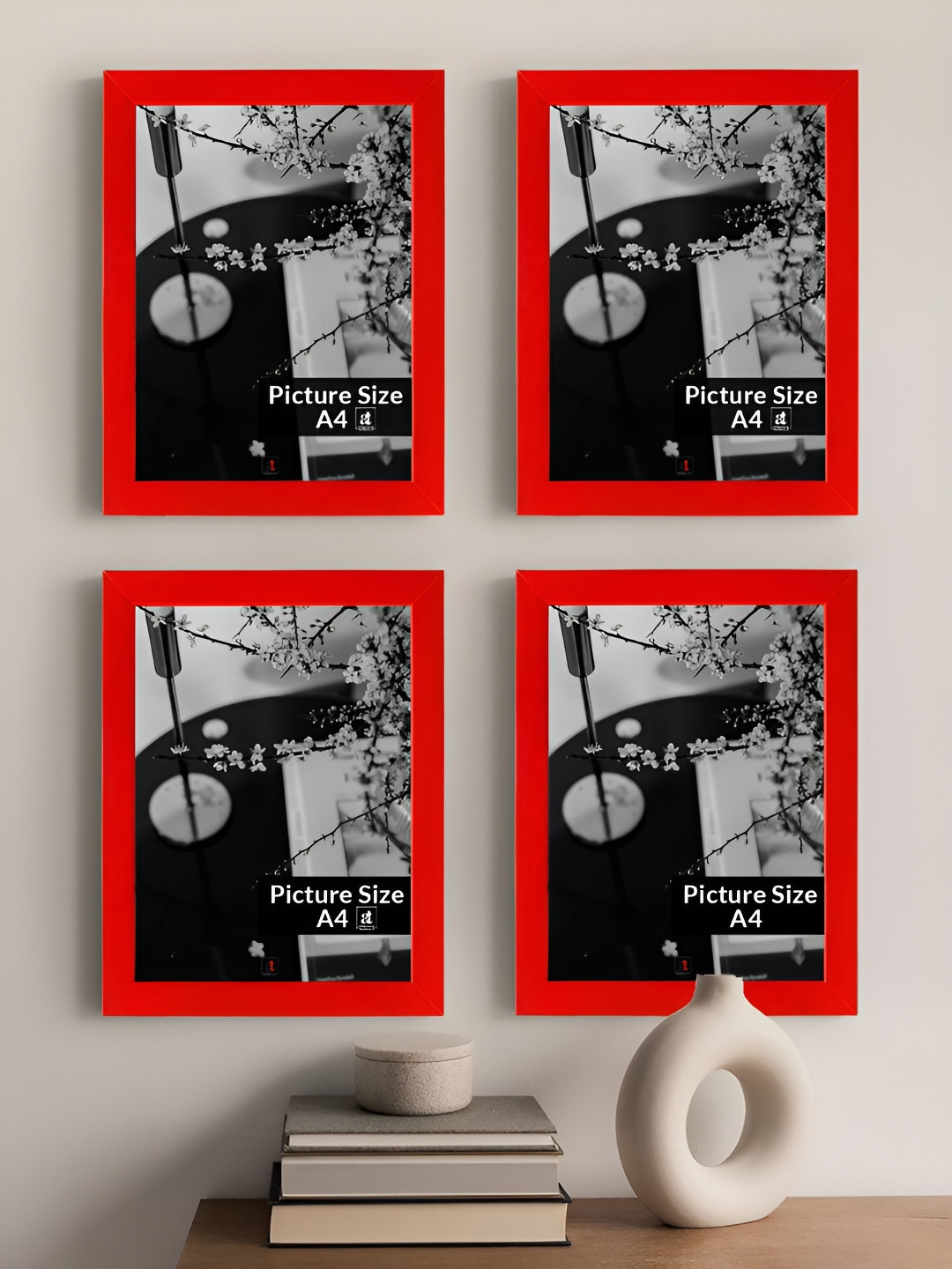 Buy Art Street Set Of 4 A 4 Size Red Photo Frames - Photo Frames for ...