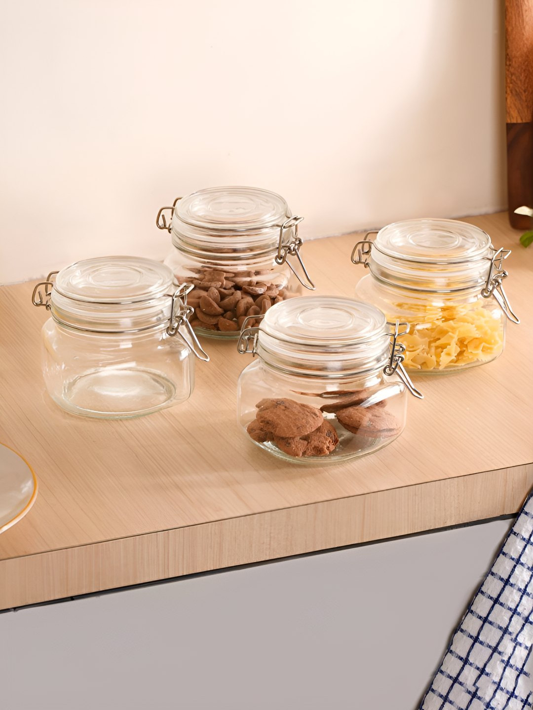 Buy Nestasia Transparent 4 Pieces Glass Container With Lid 500 Ml ...