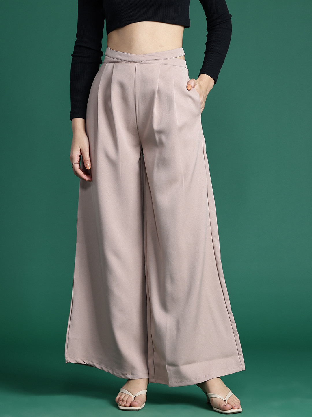 Buy DressBerry Bizwear Women Regular Fit Pleated Parallel Trousers ...
