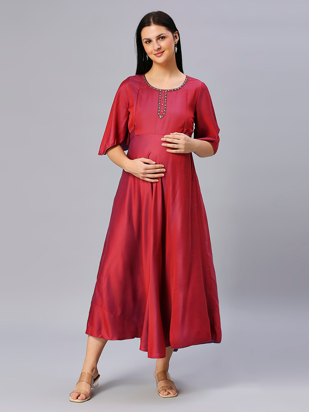 Buy DUMMY SHAPE Embellished Flared Sleeves Maternity Anarkali Kurta ...