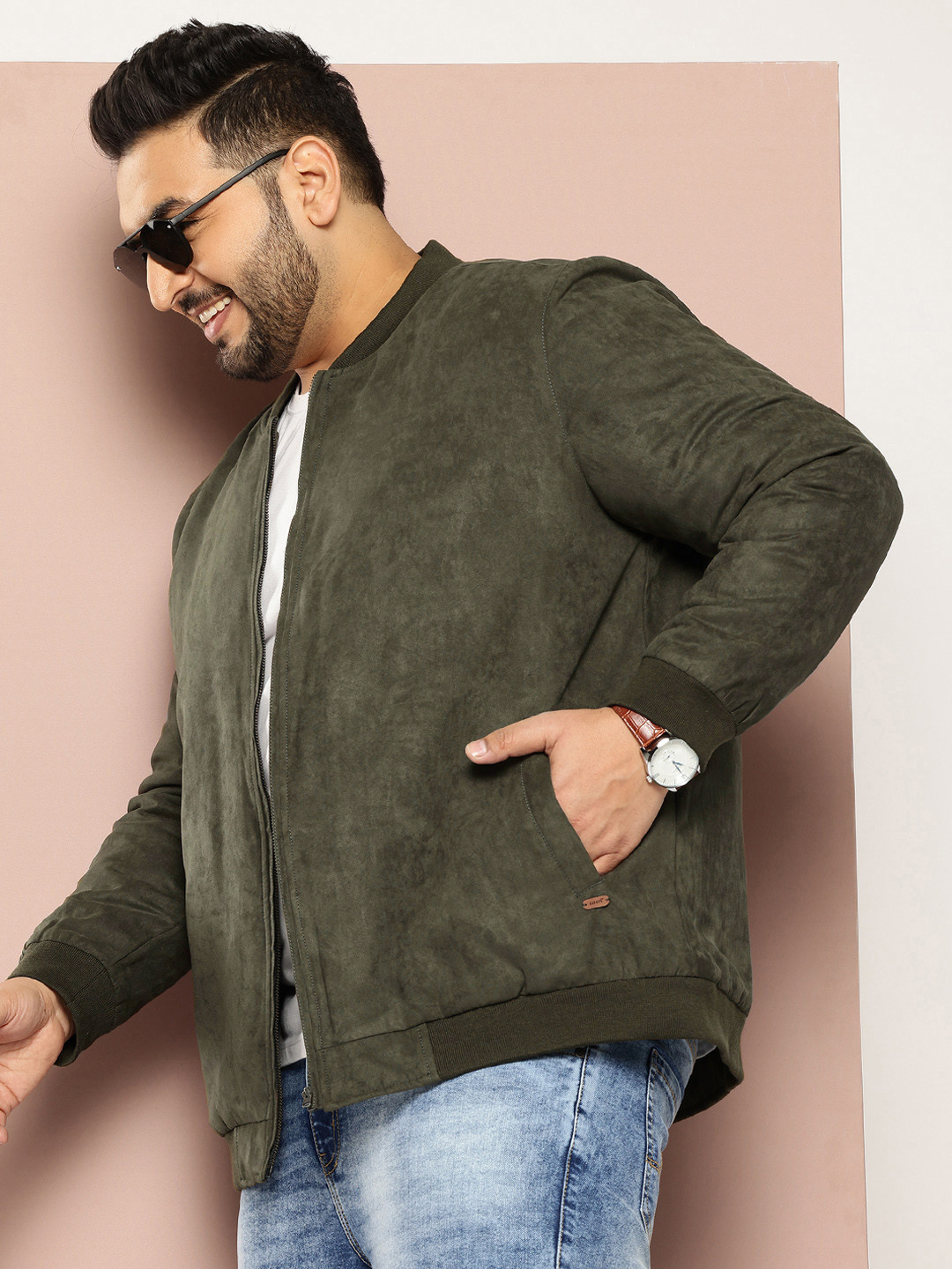 Buy Sztori Plus Size Velvet Finish Bomber Jacket - Jackets for Men ...