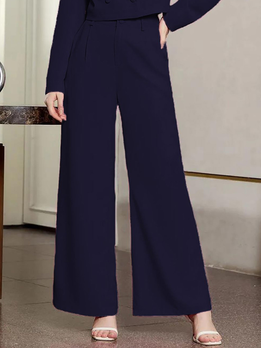 Buy KOTTY BIZwear Women Blue High Rise Easy Wash Pleated Parallel ...