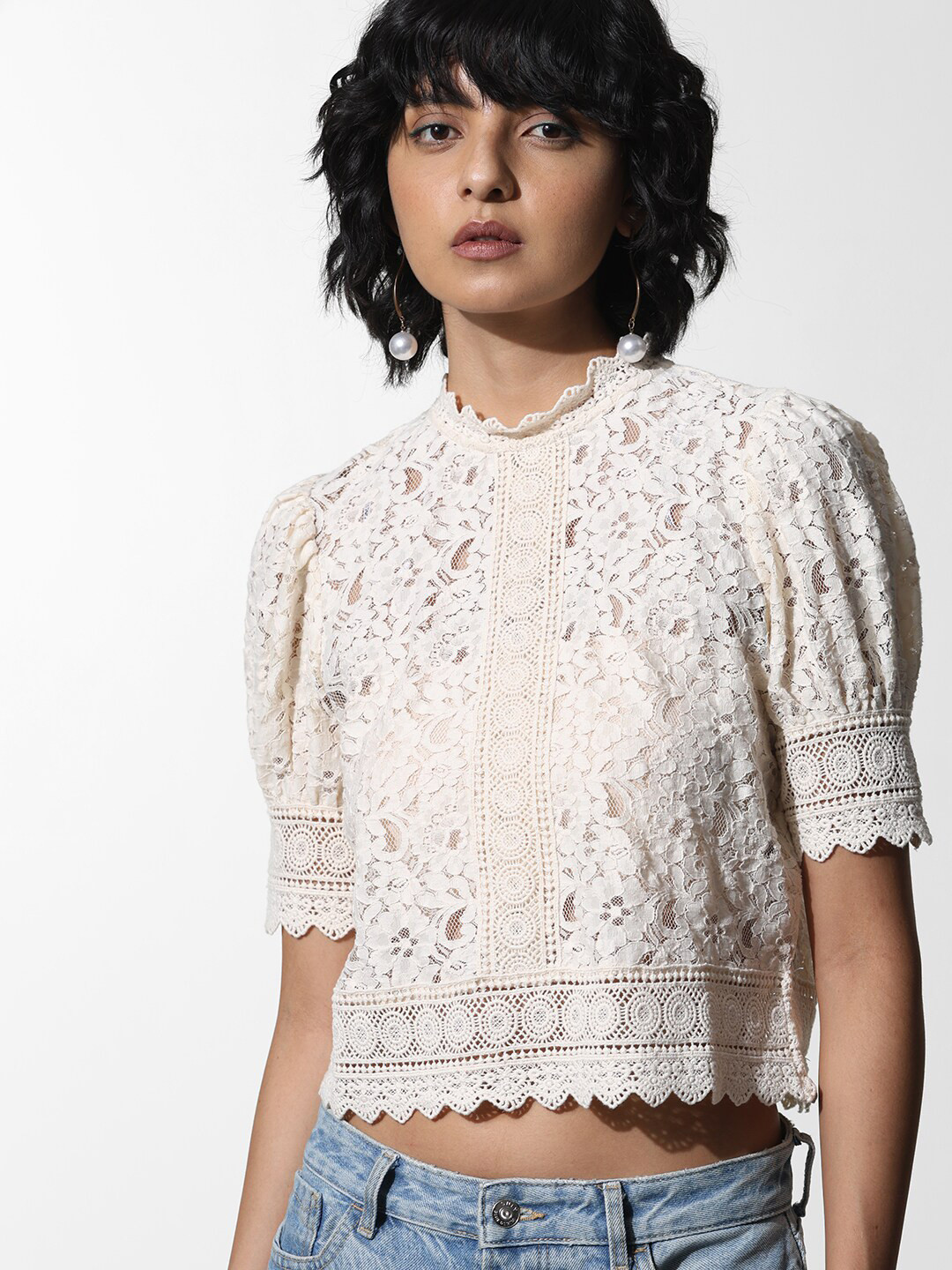 Buy ONLY ONLAMI RPT LACE SS Self Design Embroidered Detail Cotton Lace ...