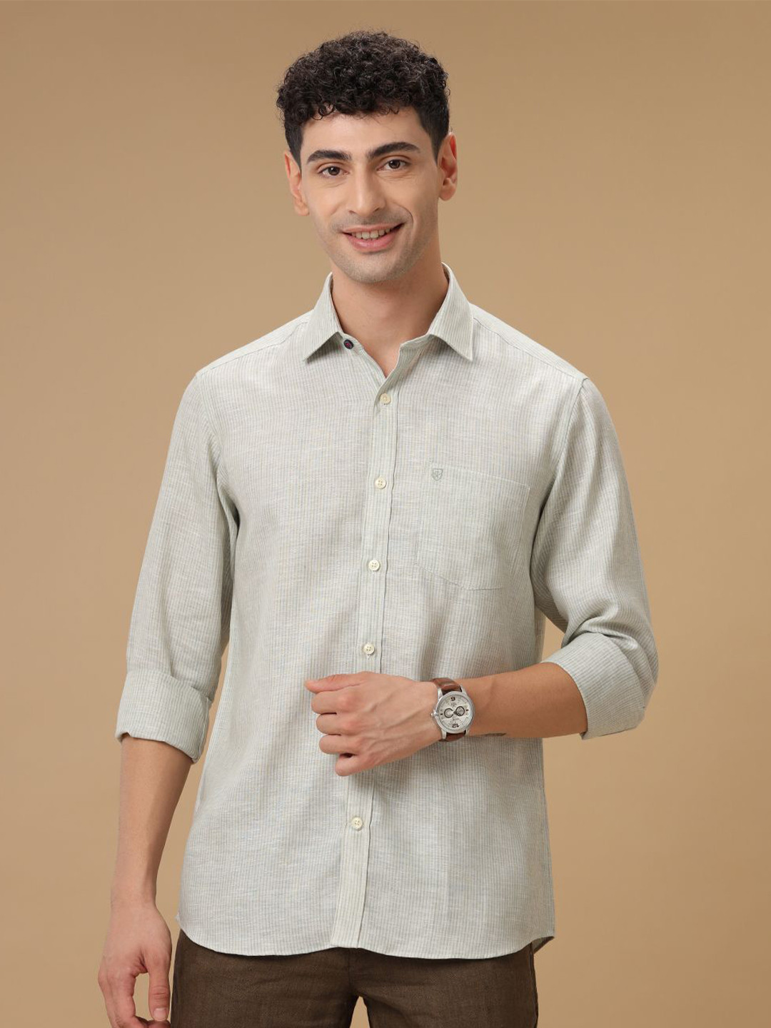 Buy Linen Club Contemporary Slim Fit Vertical Striped Linen Wrinkle ...