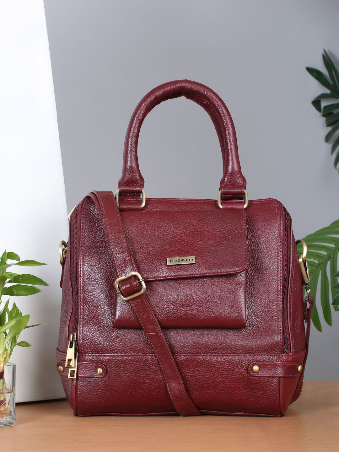 Buy Teakwood Leathers Textured Structured Handheld Bag - Handbags for ...