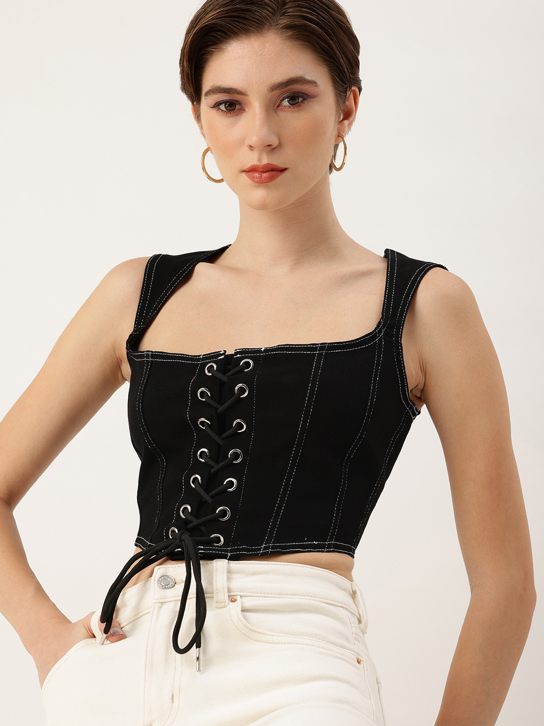 Buy Bebe Scoop Neck Denim Crochet Crop Top - Tops for Women 29854650 ...