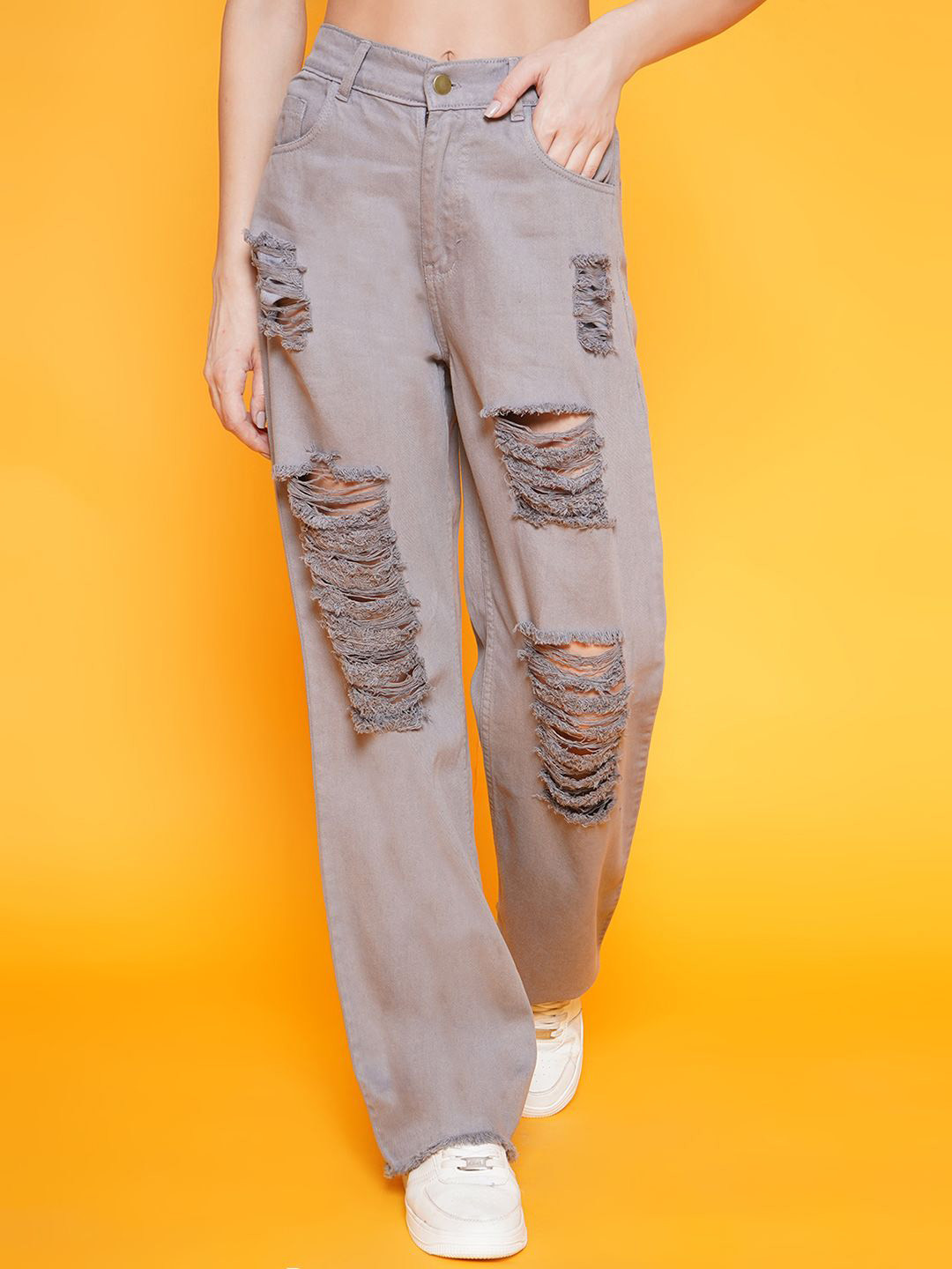 Buy BAESD Women Highly Distressed Light Shade Straight Fit High Waist ...