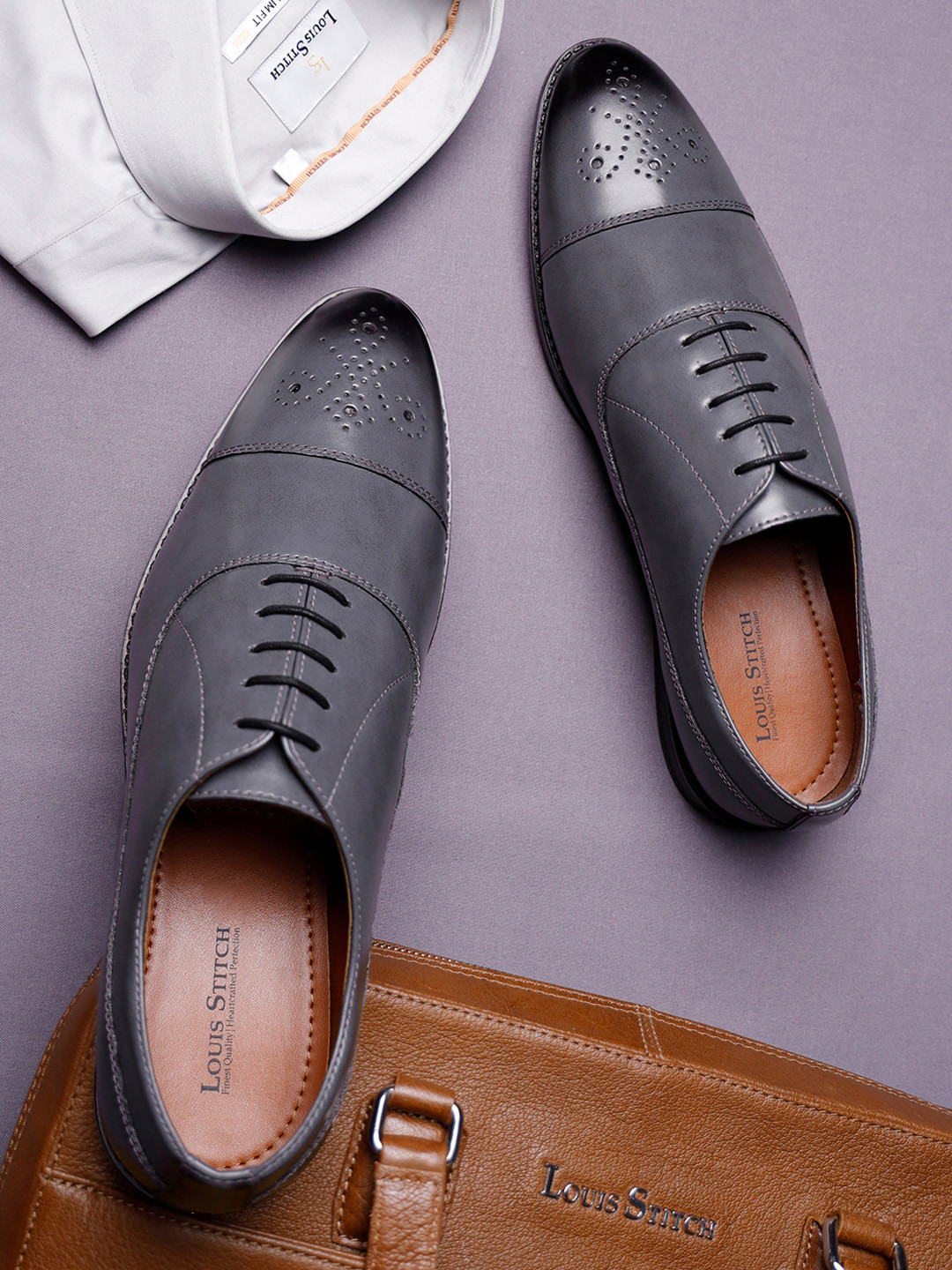 Buy LOUIS STITCH Men Ash Grey Formal Lace Up Derby Shoes - Formal Shoes ...