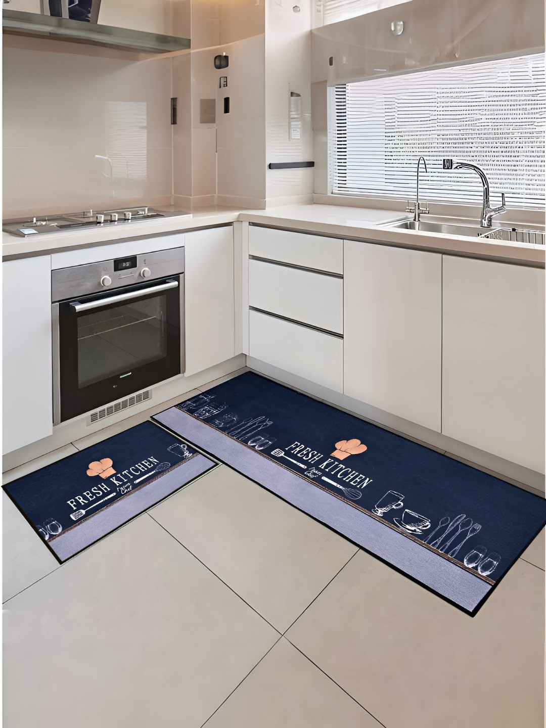 Buy Aura Navy Blue & Grey Printed Rubber L Shape FloorMat - Floor Mats ...