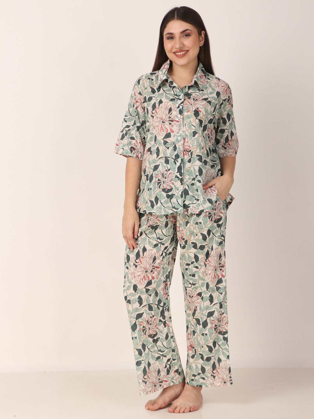 Buy Masha Floral Printed Pure Cotton Night Suit - Night Suits for Women ...