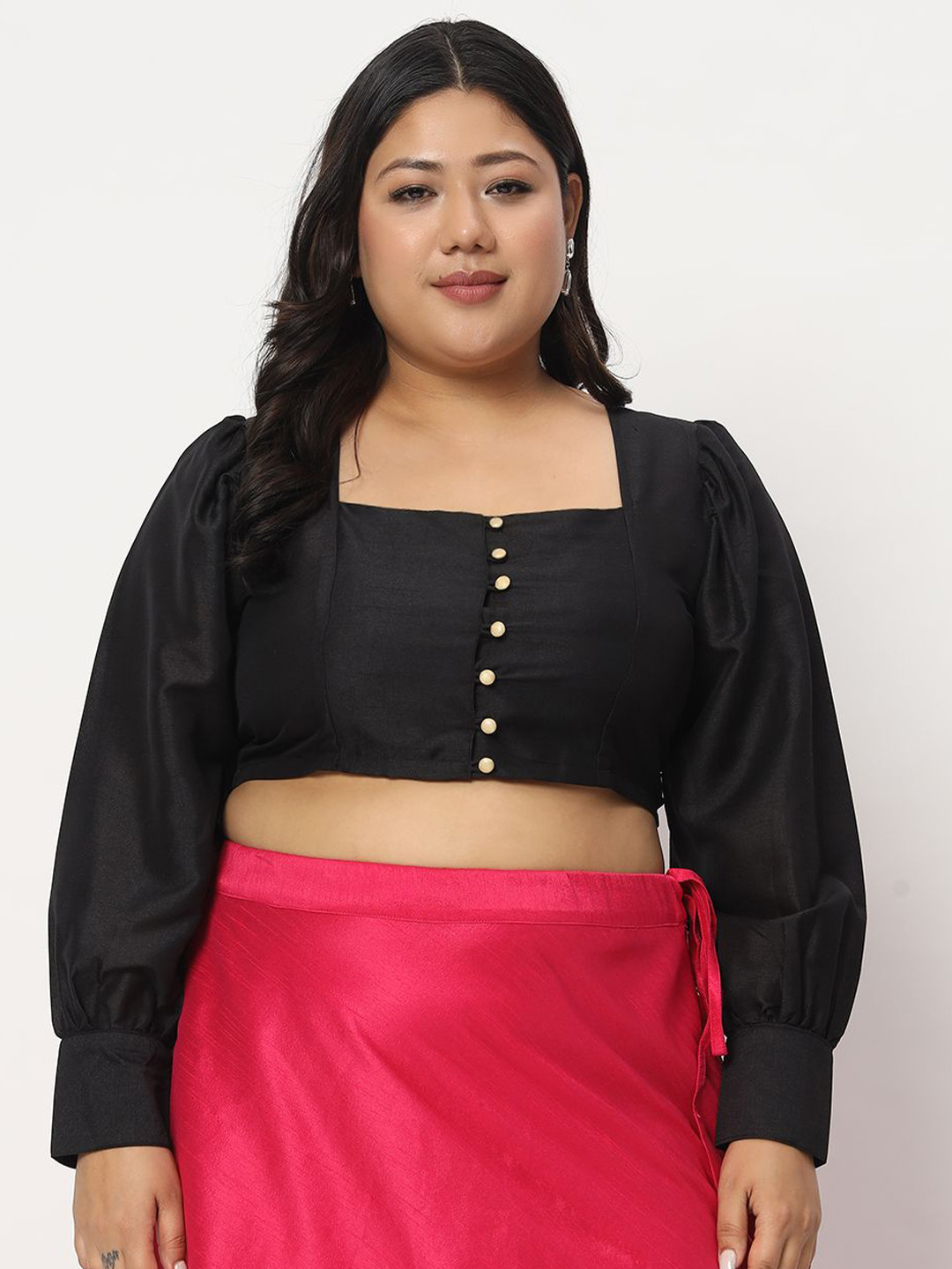 Buy Studio Rasa Plus Size Square Neck Puff Sleeves Sheen Crop Top - Tops for Women 29859344 | Myntra