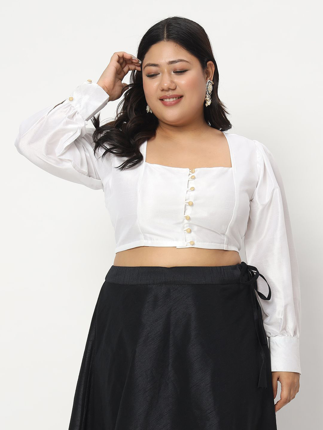 Buy Studio Rasa Plus Size Square Neck Puff Sleeves Sheen Crop Top - Tops for Women 29859349 | Myntra