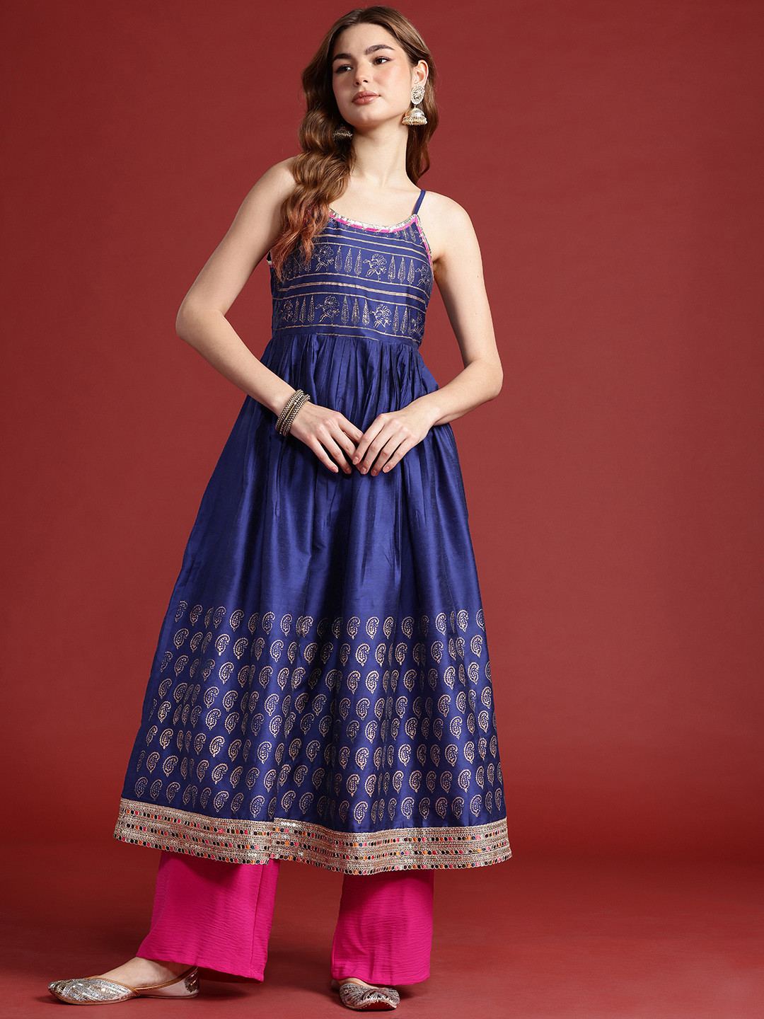 Buy Anouk Tyohaar Collection Printed Gotta Patti A Line Kurta - Kurtas ...