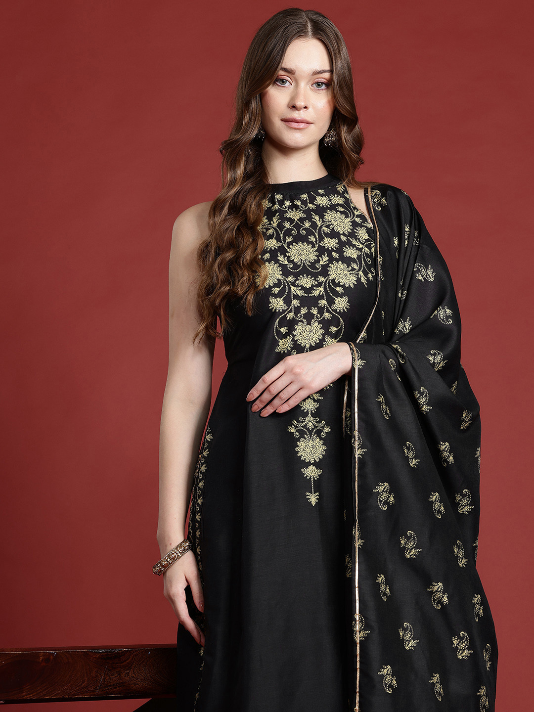 Buy Anouk Ethnic Printed Cut Out Detail Kurta Set With Dupatta - Kurta ...