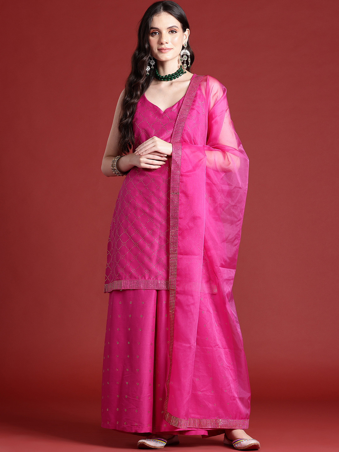 Buy Anouk Tyohaar Collection Embellished Kurta With Palazzos & Dupatta ...