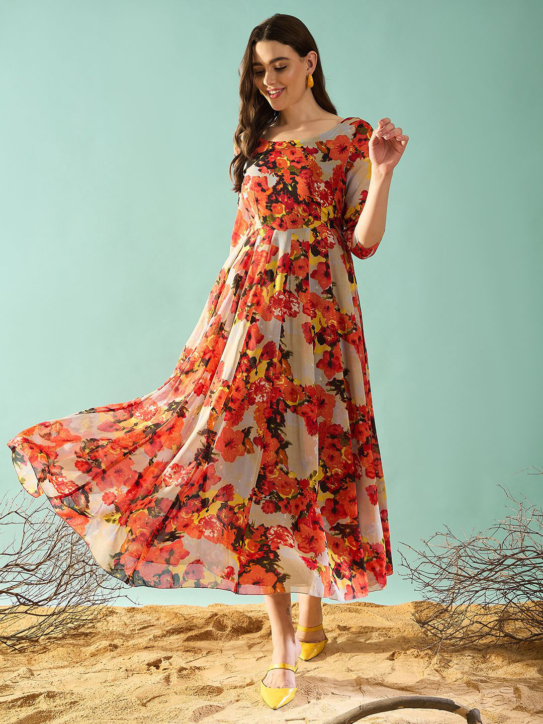 Buy PANIT Floral Printed Fit And Flared Maxi Dress - Dresses for Women ...