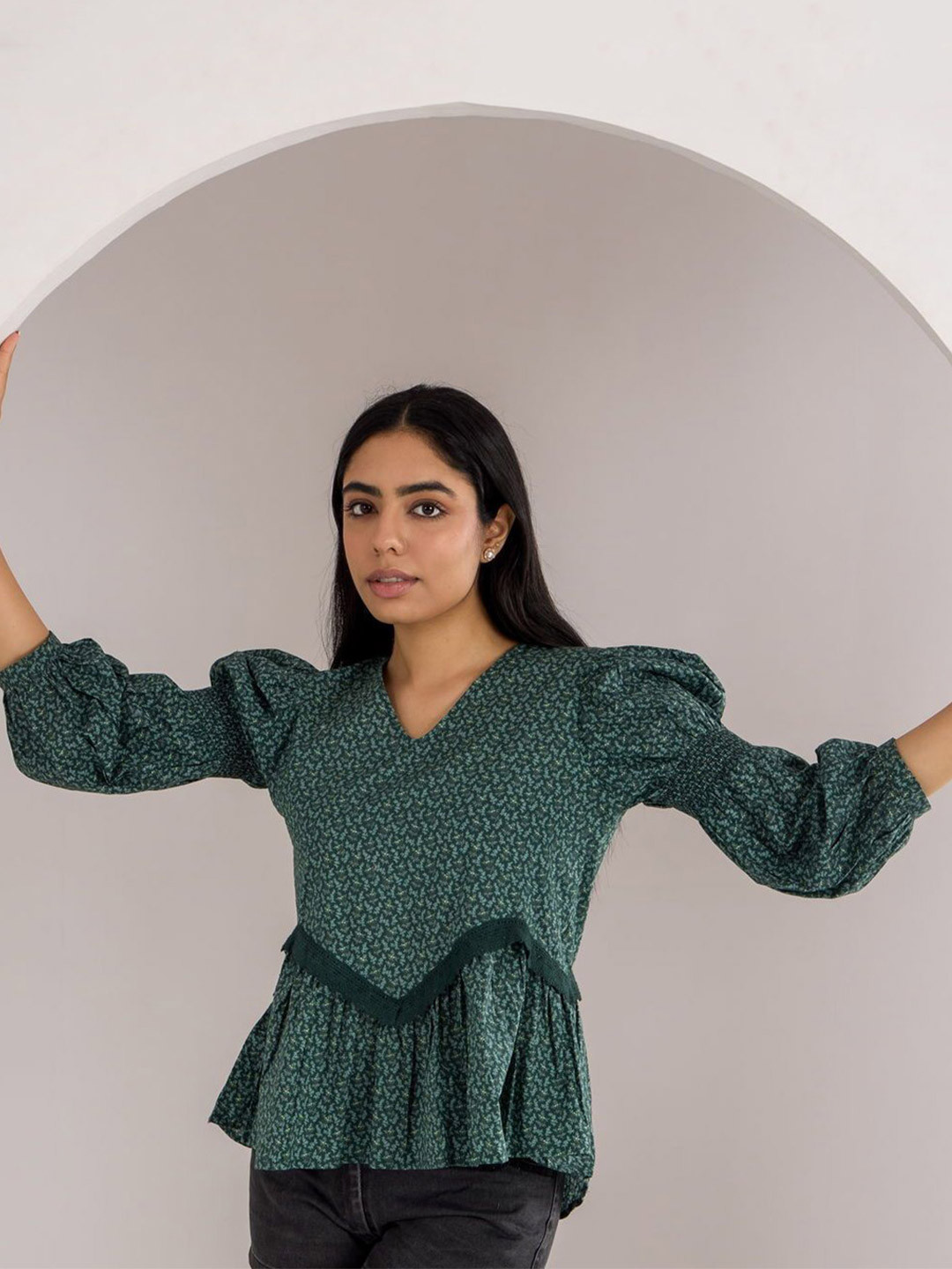 Buy Polago Clothing Conversational Printed V Neck Cotton Tiered Top ...