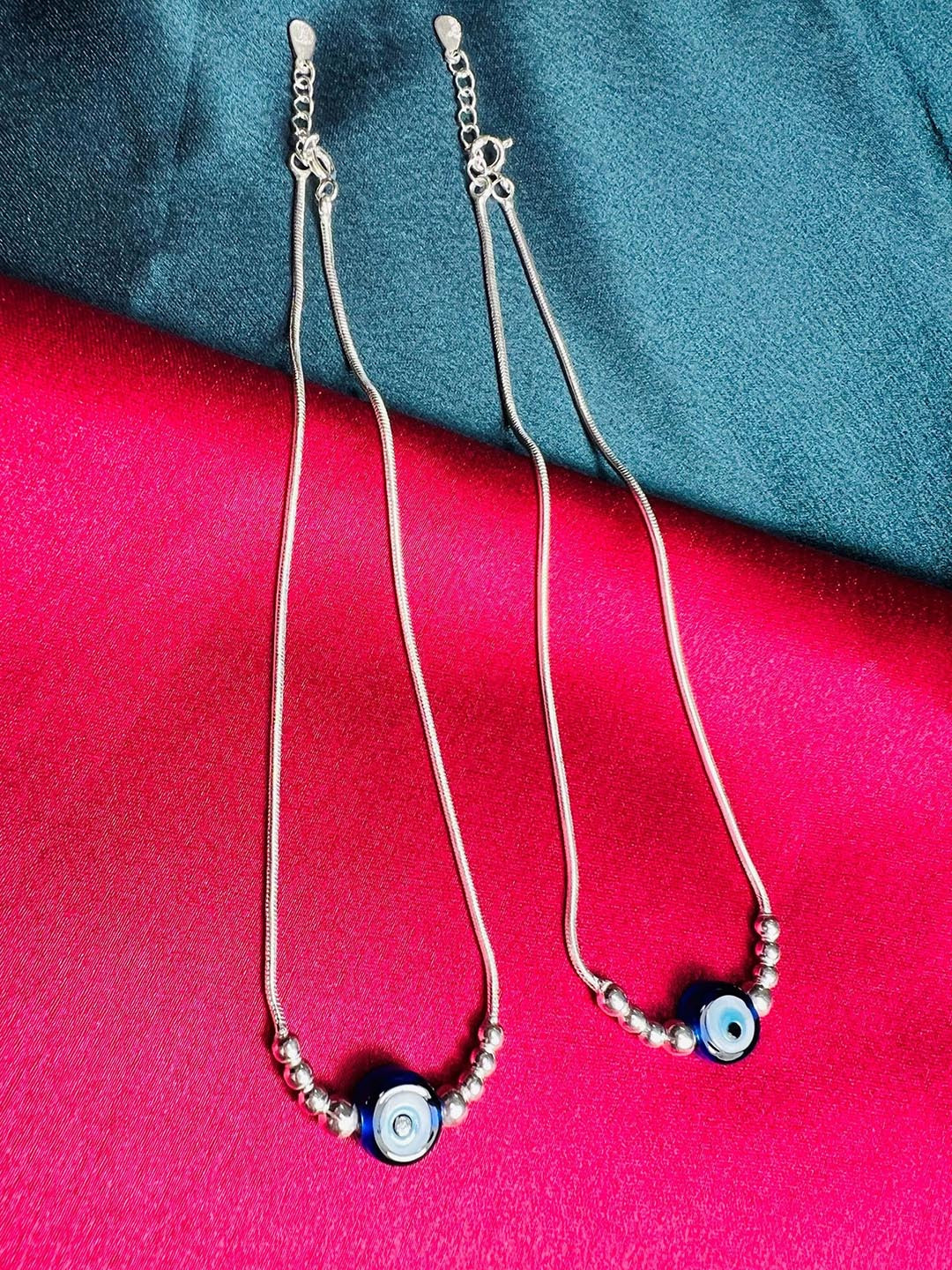 Buy Arte Jewels Set Of 2 925 Sterling Silver Evil Eye Beads Anklets ...