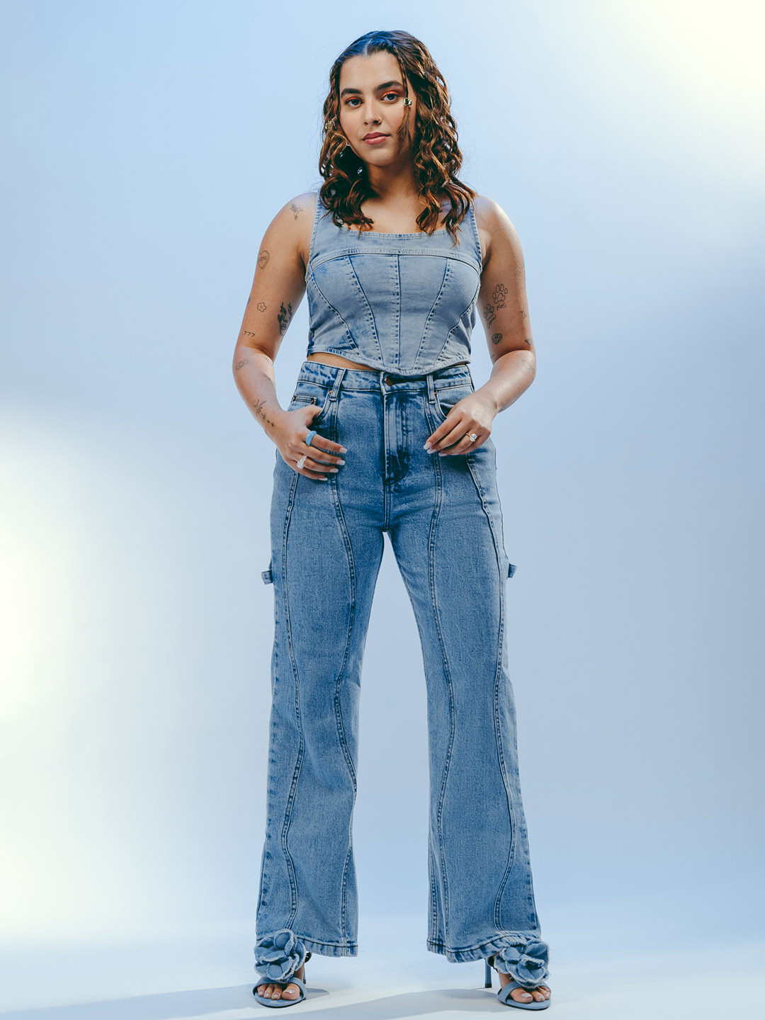 Buy FREAKINS WAVY SEAMED Women Blue Straight Fit High Rise Heavy Fade ...