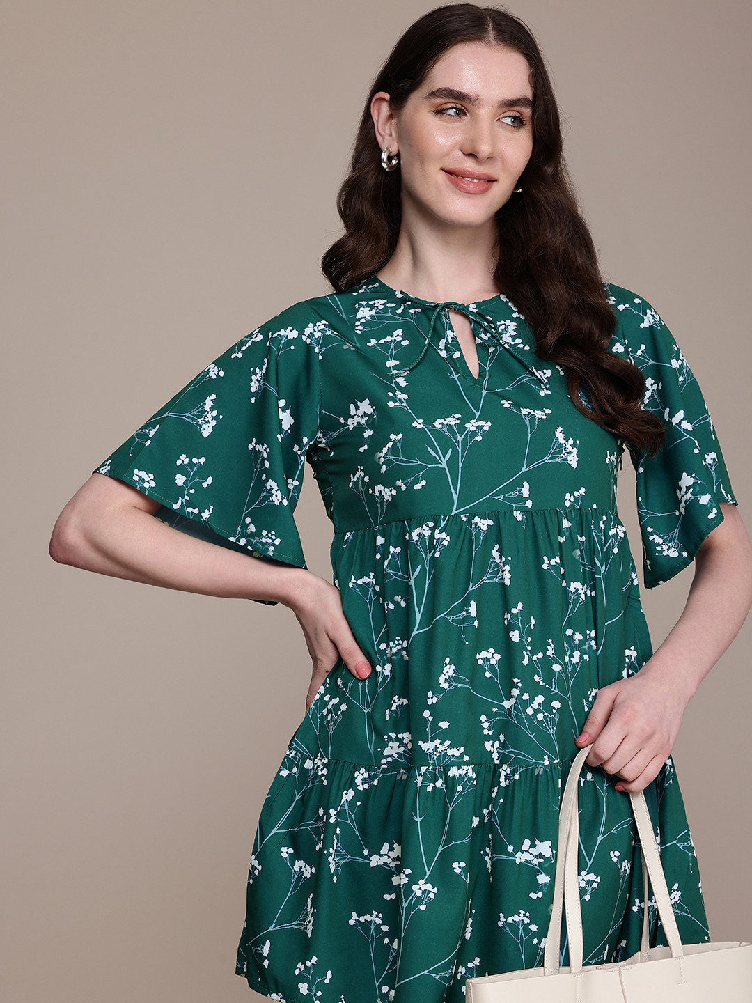 Buy Nautica Floral Print Tiered Flared Sleeve A Line Mini Dress ...