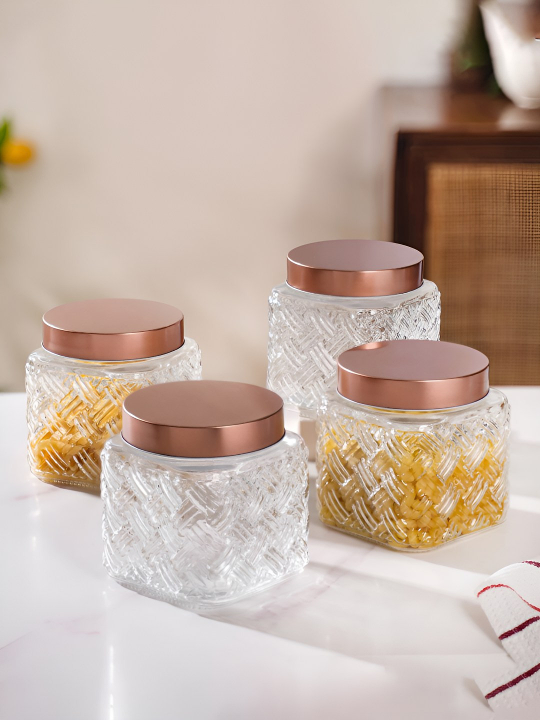 Buy Nestasia 4 Pcs Transparent Textured Glass Container 1200 Ml ...