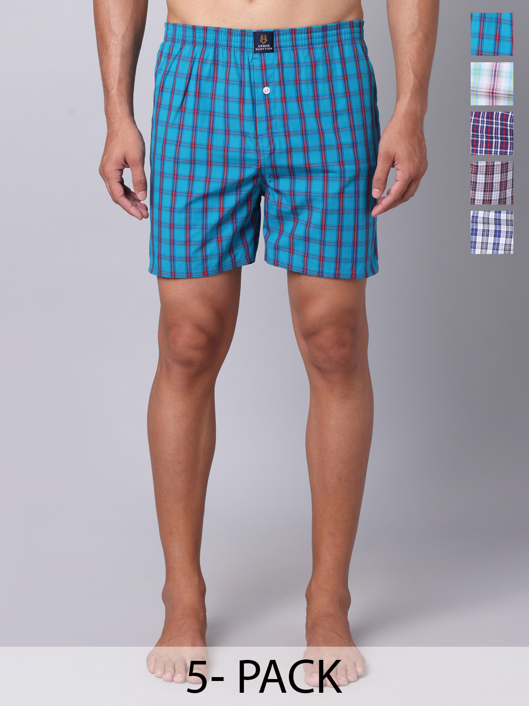 Buy URBAN SCOTTISH Pack Of 5 Checked Pure Cotton Boxers USBX502_S ...