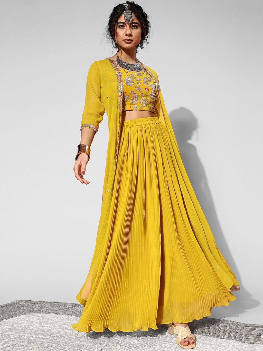 Buy Trendmalls Women Paisley Embroidered Regular Sequinned Top With ...