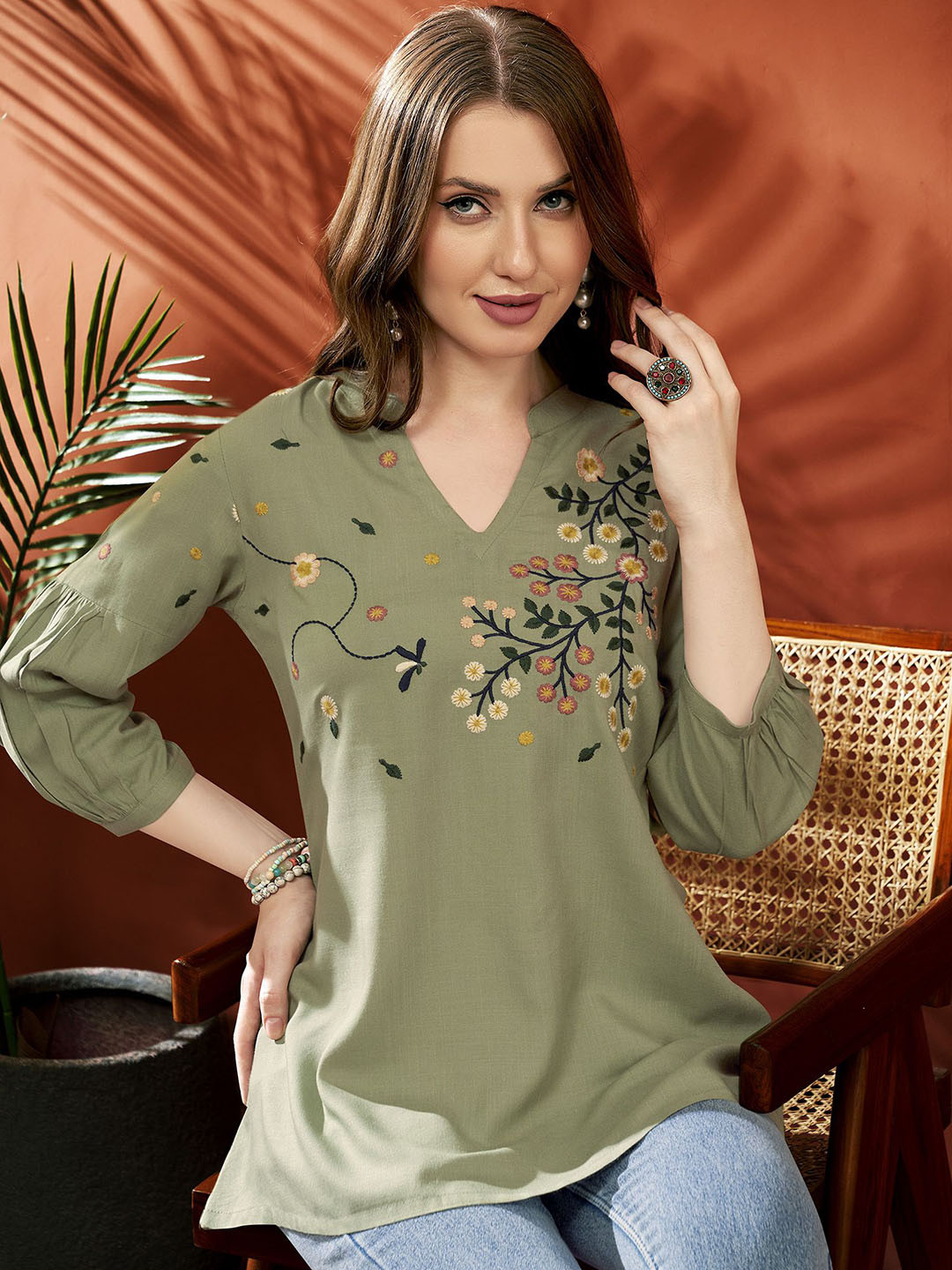 Buy Anouk Women Floral Embroidered Above Knee Kurta - Kurtas for Women ...