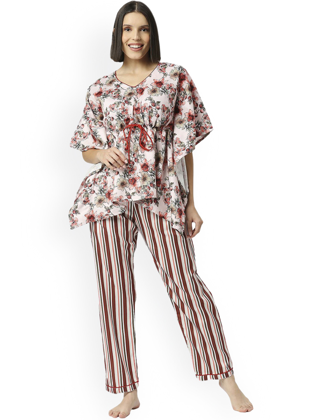 Buy Pyjama Party Women Pure Cotton Kaftan Floral Printed Night Suit ...